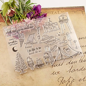 Silicone Stamp Cards, 2Pcs Camping Style Clear Stamps Cute Clear Rubber Stamps Cartoon Touring Car Seaside Spending Holiday Series Clear Stamps