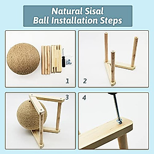 Fhiny Bunny Scratch Toy, Natural Solid Wood Sisal Scratching Ball for Indoor Kittens, Claws Scratching Ball for Kitten Bunny Guinea Pig Chinchilla Ferret or Other Small Animals (Medium)