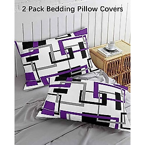 Edwiinsa Purple Grey Black Pillow Covers Standard Size Set of 2 20x26 Bed Pillow, Modern Geometry Abstract Art Aesthetics Plush Soft Comfort for Hair/Skin Cooling Pillowcases with Envelop Closure