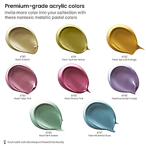 ARTEZA Pastel Acrylic Paint, Set of 8, Metallic Tones, 4.06 fl oz Tubes, High Viscosity Water-Based Paint, Glossy Finish, Art Supplies for Painting Paper, Canvas, Wood and Fabric, and DIY Projects