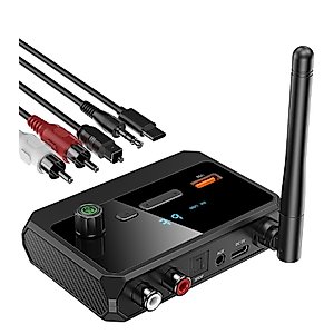 KAIY Bluetooth 5.3 Receiver for Home Stereo, Optical Low Latency & HD Music Audio Bluetooth to RCA Adapter for Stereo/Speakers/Wired Speakers/Home Audio Music Streaming Stereo System, Support AUX/USB