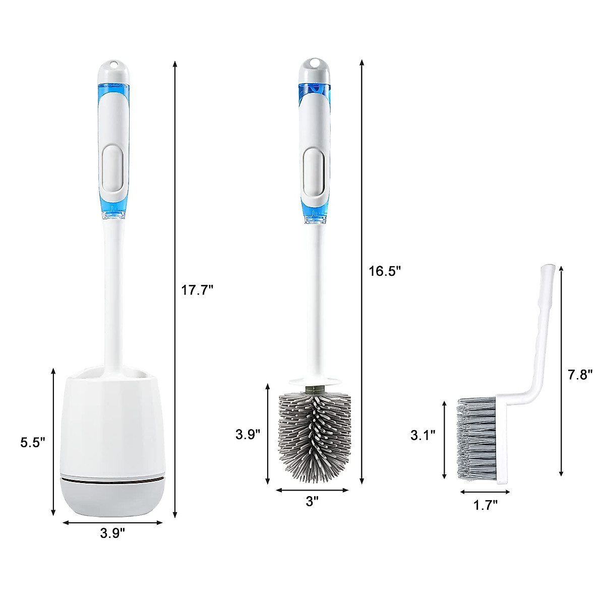 Toilet Brush 2 Pack Toilet Brush and Holder Silicone Toilet Bowl Brush with Ventilated Drying Holder, Toilet Brush Can Store Toilet Cleaning Liquid (White)