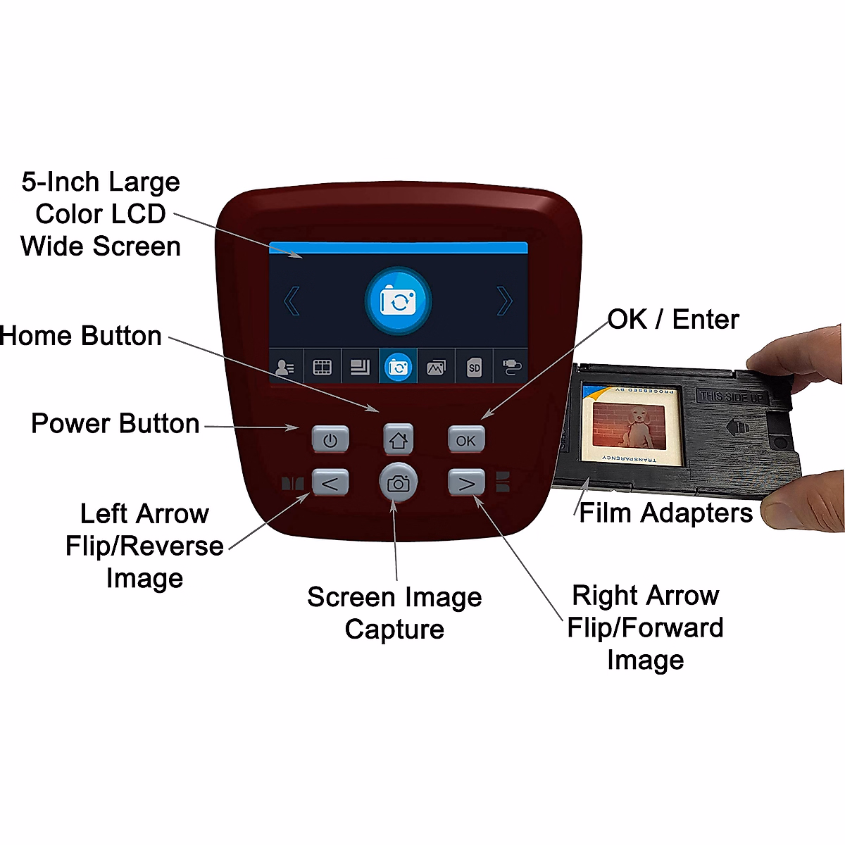 MINOLTA Film & Slide Scanner, Large 5" Screen, Convert Color & B&W 35mm, 126, 110 Negative & Slides, Super 8 Films to High Res 22MP JPEG Digital Photos, 16GB SD Card, Worldwide AC Adapter (Black)