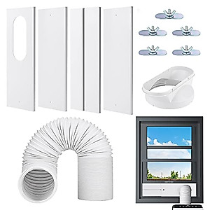 Kesfitt Portable Air Conditioner Window Vent Kit with 5.9'' Exhaust Hose & Coupler,Upgraded Seamless AC Kit,Window Seal Plates Adjustable Length from 17" to 60" for Sliding