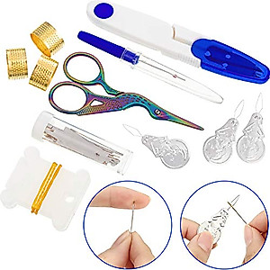 53 Pieces Cross Stitch Tool Embroidery Starter Kit, Includes Bamboo Circle Cross Stitch Hoop Ring, Vintage Sewing Scissors, Needle-Threading Tools, Thimbles, Floss Bobbins, Seam Ripper and Embroidery