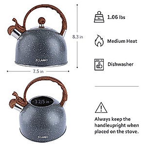 Tea Kettle, 2.3 Quart / 2.5 Liter BELANKO Stainless Steel Tea Kettles, Food Grade Stovetops Tea pot with Wood Pattern Handle Loud Whistling for Tea, Coffee, Milk etc, Gas Electric Applicable - Gray