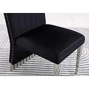 AZhome Dining Chairs, Black Velvet Upholstered Dining Room Chairs with Nailhead Trim and Silver Mirror Stainless Steel Legs, Set of 2