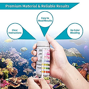 7-Way Aquarium Test Strips, 100 Strips Aquarium Testing Kit for Freshwater Saltwater, Fish Tank Pond Test Strips Testing pH, Alkalinity, Nitrite, Nitrate, Chlorine, Carbonate, Hardness