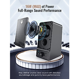 OROW USB Computer Speakers,Hi-Fi Stereo External Speakers for PC,16W Desktop Speaker,Built-in DSP Sound Chip, Deep Bass&Pure Vocal,Laptop Speakers with Headphone Jack(S203)