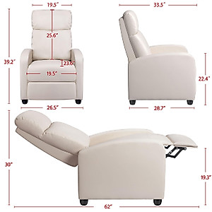 Topeakmart Recliner Chair for Living Room Recliner Sofa Reading Chair Single Sofa Home Theater Seating Modern Reclining Chair Easy Lounge with PU Leather Padded Seat Backrest