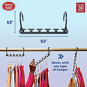 Wonder Hanger Max Pack of 10 Organizer, Triples Clothes-Hanger Space for Wrinkle-Free Clothes, Space-Saving Closet-Organization Hangers, Fully Assembled, Grey