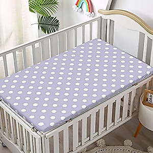 Polka Dots Themed Fitted Crib Sheet,Standard Crib Mattress Fitted Sheet Toddler Bed Mattress Sheets-Crib Mattress Sheet or Toddler Bed Sheet,28“ x52“,Lilac White