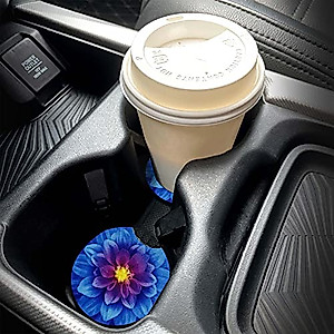 Car Cup Coasters for Drinks Absorbent, Cute Car Coasters for Women & Men Cup Holder Coasters for Your Car with Fingertip Grip, Auto Accessories for Women & Men,Pack of 2 (Bule Flower)