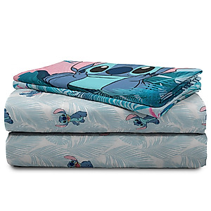Jay Franco Disney Lilo & Stitch Floral Fun Queen Sheet Set - 4 Piece Set Super Soft and Cozy Kid’s Bedding - Fade Resistant Microfiber Sheets (Official Disney Product)