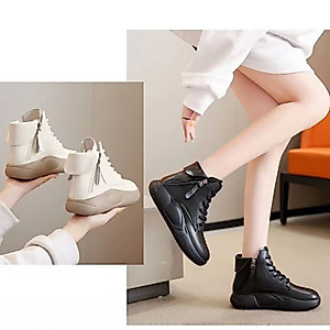 Women's High Top Fashion Side Zipper Lace Up Sneakers,Fashion Casual Soft Thick Sole Non-Slip Comfortable Ankle Boots. (black,7)