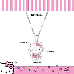 Hello Kitty Sanrio Womens Necklace Official License - Silver Plated Necklace with Enamel and Crystal Pendant