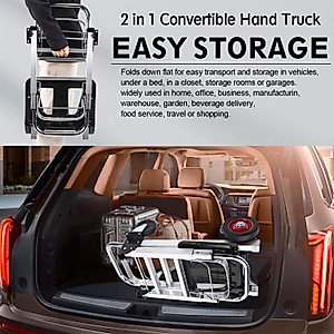 Folding Hand Truck Dolly Heavy Duty Aluminum Hand Truck with Wheels Collapsible 2 in 1 Convertible Hand Truck - 330 lbs Load Capacity, Multi-Position Hand Truck Dolly Cart with Telescoping Handle