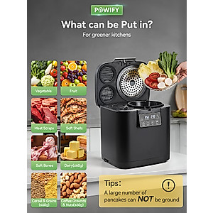POWIFY Electric Compost Bin Kitchen 4L Capacity Composter Bins Outdoor Indoor with Tri-Blade, Smart Waste Dispenser Countertop Compost Machine with Lid Auto-Cleaning Cycle Odorless