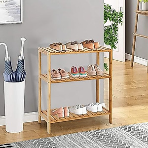 kinbor Bamboo Rack Multifunctional Bathroom Kitchen Living Room Holder Plant Flower Stand Utility Storage Shelf (3-Tier)