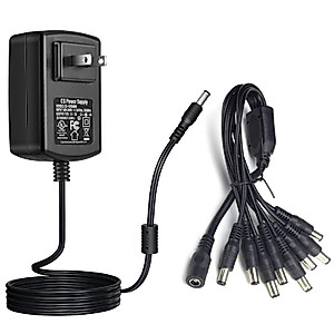 Security-01 AC 100-240V to DC 12V 3A Power Supply Adapter with 8 Way Splitter Cable for CCTV Security Camera DVR NVR Led UL Listed FCC