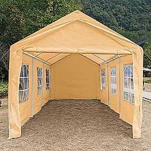 Quictent 10'x20' Heavy Duty Carport Gazebo Canopy Garage Outdoor Car Shelter Beige (with Windows)