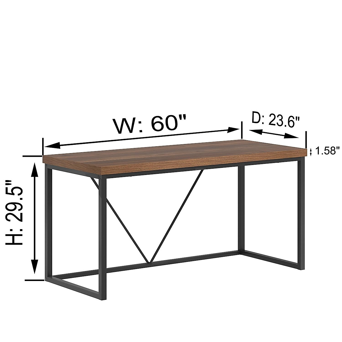FOLUBAN Large Office Desk, Modern Simple Wood and Metal Computer Desks, Industrial Work Study Writing Gaming Table, Rustic Walnut, 60 Inch