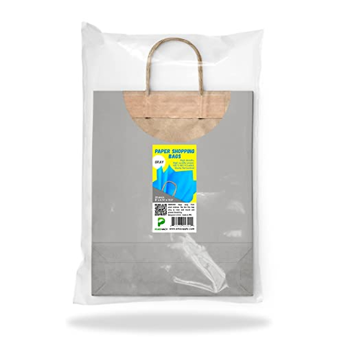 PUREVACY Paper Shopping Bags with Handles 8 x 4.75 x 10.5 Inch, Pack of 25 Gray Kraft Paper Bags with Handles, Paper Gift Bags with Handles, Reusable Party Favor Bags for Small Business and Shopping