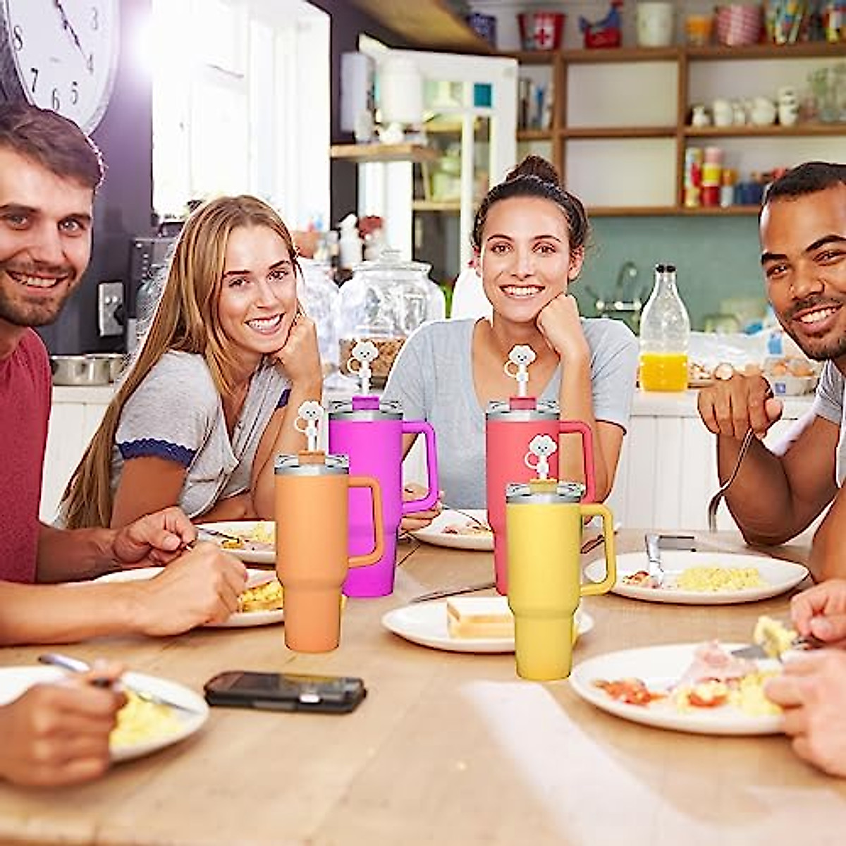 Straw Cover Cap Compatible with Stanley 40/30 oz The Quencher H2.0 Flowstate Tumbler with Handle Straw Topper for Stanley Cup Accessories (Straw Cover Cap - 10mm - 2 Packs - White Cloud)