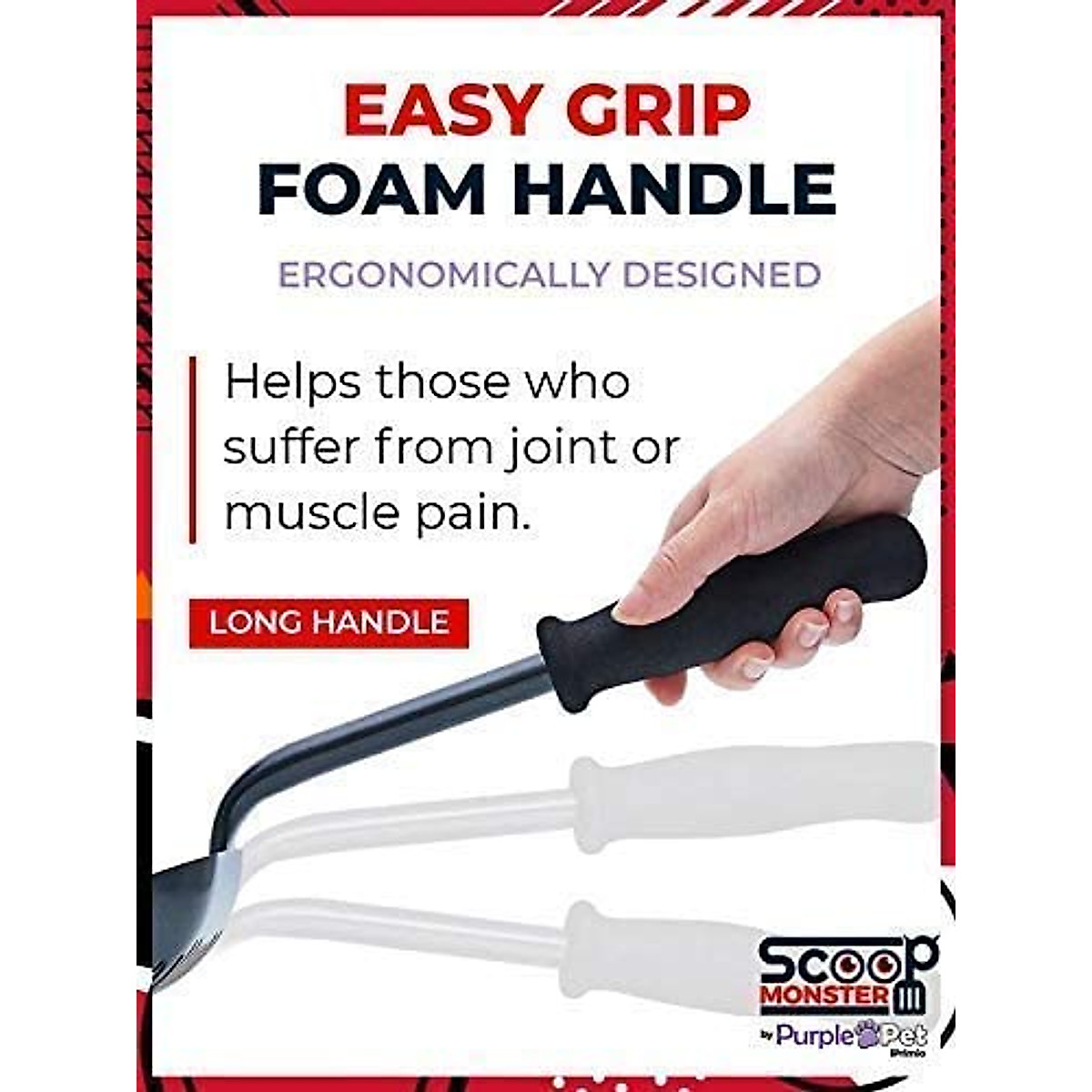 iPrimio Scoop Monster Cat Litter Scooper with 17 Inch Long Handle and Soft Grip - Easy Cleaning Litterbox - Modern Scooper Holder -Works with All Metal and Plastic Scoopers