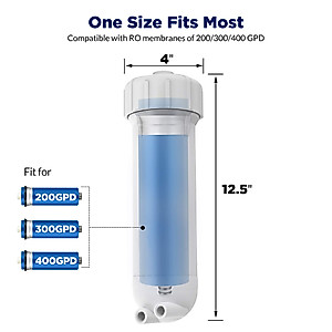 400G RO Membrane with Housing & 5 Micron String Wound Water Filter by Membrane Solutions, Whole House Water Filter Replacement Cartridge