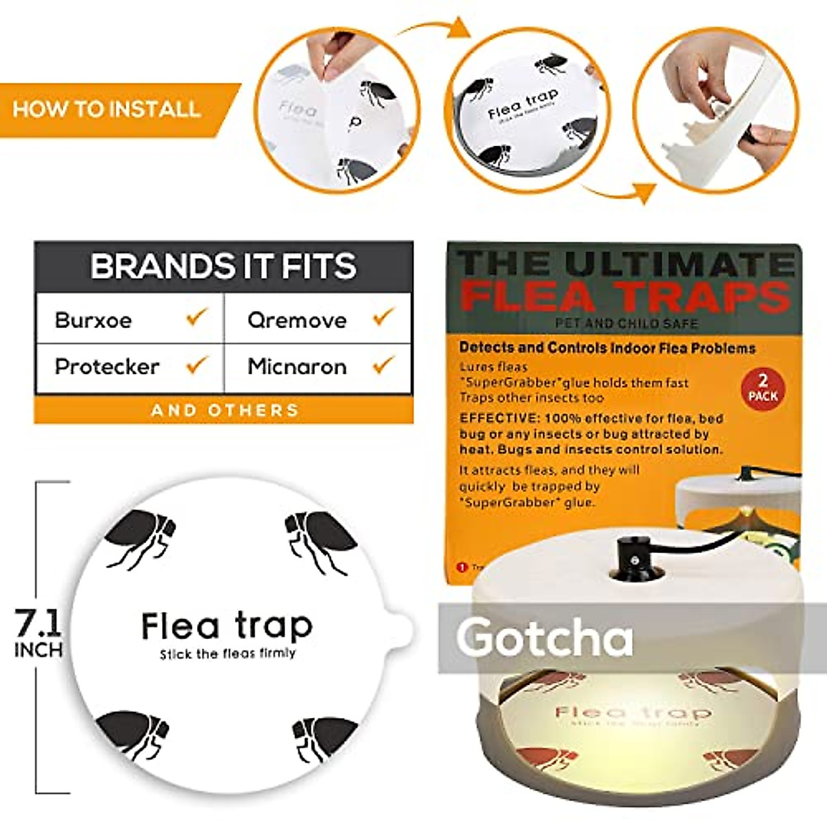 Gotcha! 12 Pack Flea Trap Refill Discs | Sticky Traps Glue Board Refills | Non-Toxic | 7.1 Inch | Eco-Friendly | Family and Pet Safe | Fits Ultimate Flea Trap Aspectek Qremove Victor