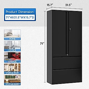 heycode File Cabinet with 2 Drawers - Metal Vertical Lateral Filing Storage Cabinet with Lock - Storage Cabinet with File Cabinet for Home Office Hanging Files Legal/Letter/A4 Size (Black, 2 Drawers)