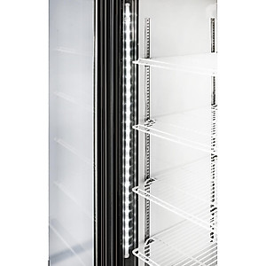 FRICOOL Merchandiser Refrigerator with 2 Glass Doors, 31 cu ft Beverage Display Cooler, Upright Fridge with LED Lighting, Adjustable Shelves for Beverages, Beer and Drinks, Swing Door, Black