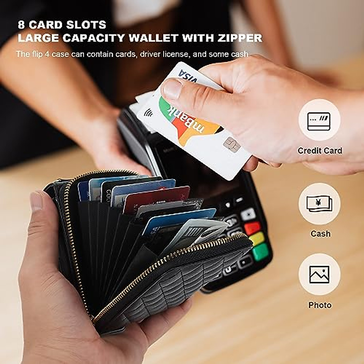 KIHUWEY for Samsung Galaxy Z Flip 5 Wallet Case, Crossbody Zipper Purse with Credit Card Slot Holder RFID Blocking PU Leather Adjustable Lanyard Detachable Strap Wrist for Women (Black)