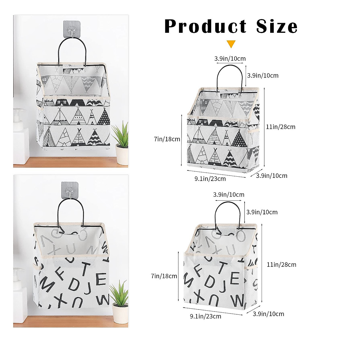 CRSONGMAOZL 2 Pack Wall Hanging Storage Bags with Sticky Hooks, Closet Wall Hanging Organizer, Kitchen Wall Storage Bags, Hang Storage for Kitchen, Bathroom(Letters and Sailboat)