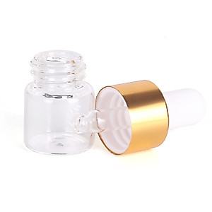 Hauioe 50 Clear glass Dropper Bottle 1/3/5ML Essential Oil dropper Bottle and Measuring Pipette Golden Bottle with Lid Empty tincture Bottle Perfume Cosmetic Travel Liquid Container