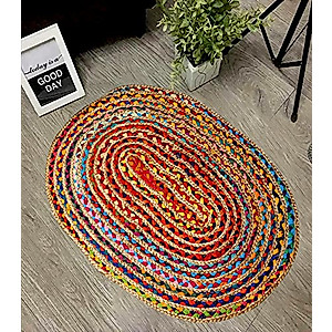 KEMA Jute Cotton Multi Chindi Braid Rug 2X3' Feet, Multi Color, Hand Woven & Reversible for Living Room Kitchen Entryway Rug,Jute Burlap Cotton Rag Rug 24x36 inch, Farmhouse Rag Rug, Rustic Rug