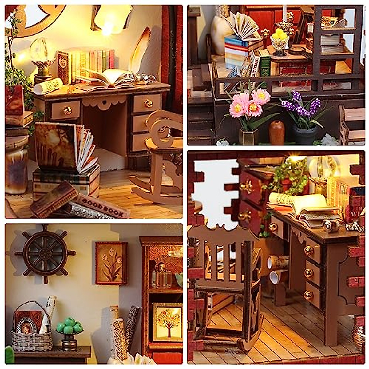 GuDoQi DIY Book Nook Kit, DIY Dollhouse Wood Bookend, Booknook Bookshelf Insert, DIY Miniature Dollhouse Kit, Bookends Model Build for Adult, Gift for Birthday Christmas' Day, Magic Shack