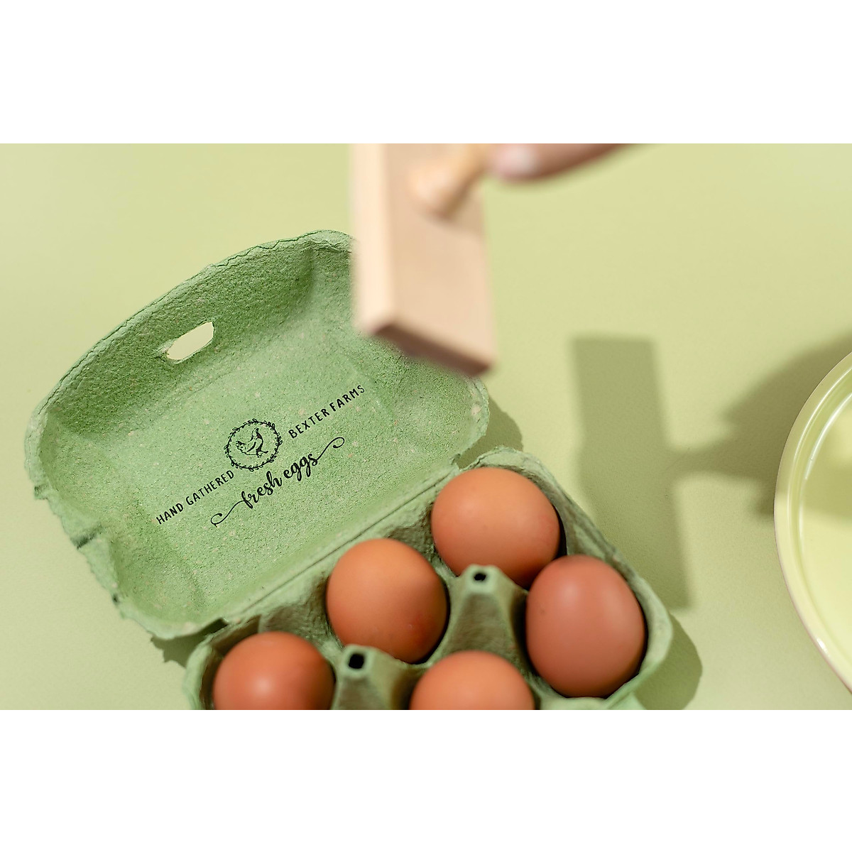 Stamp by Me | Egg Cartons Stamp | Personalized Eggs Carton Stamps | Chicken Eggs Stamper | Custom Wooden Rubber Stamp | Self-inking Labels | Farm Stampers | Black Ink | Mini, Medium or Big Stamping