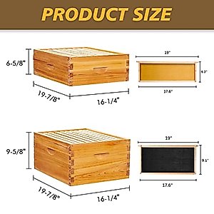 10-Frame Langstroth Beehive Dipped in 100% Beeswax, Complete Bee Hives and Supplies Starter Kit Includes 2 Deep Hive Bee Box and 1 Bee Hive Super with Beehive Frames and Foundation