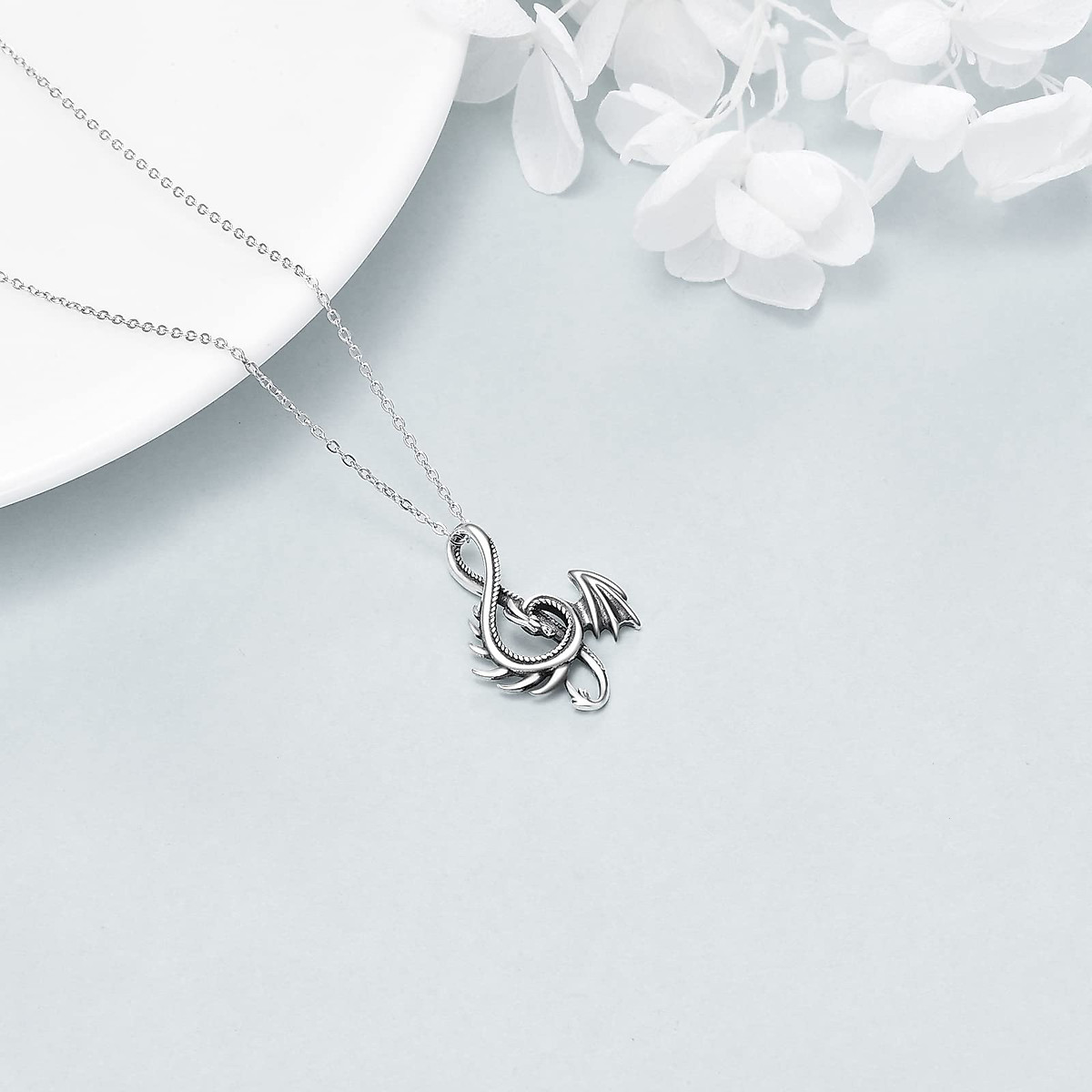 YAFEINI Dragon Necklace 925 Sterling Silver Music Note Aesthetic Pendant Chain Vintage Gift for Men Women