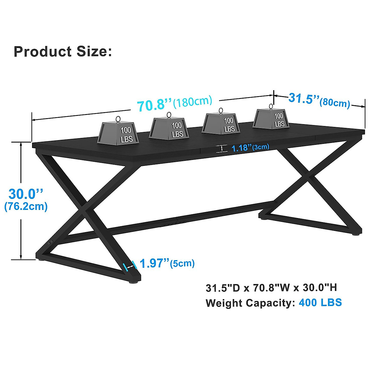 IBF Large Black Computer Desk, 70.8” Long Writing Desk for Home Office, Modern Simple Executive Work Study Desk for Two Person, Wood Double PC Gaming Workstation Computer Table for Bedroom, Black Oak