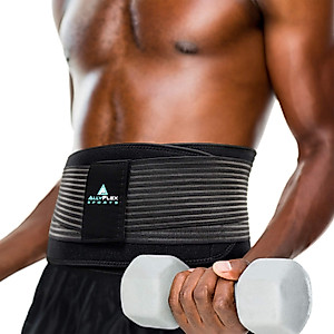 AllyFlex Sports Lumbar Support Belt for Men Back Brace for Lower Back Pain Relief, Dual Lumbar Sacral Pads, Adjustable Straps and Cooling Fabric (Medium)