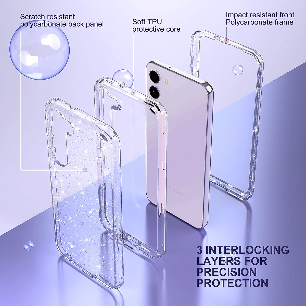 ULAK Compatible with Samsung Galaxy S23 Case,Bling Sparkle Women Girls Heavy Duty Shockproof Hybrid Soft TPU Bumper Drop Protection Transparent Phone Case for Galaxy S23 5G 6.1 inch - Clear Glitter