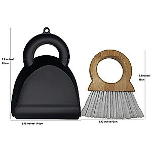 Xifando Mini Broom and Dustpan for Housekeeping-Bamboo Handle Small Broom and Dustpan Set Combination Mini Desktop Sweep, Keyboard Cleaning Brush with Shovel Brush,Round Bamboo Handle