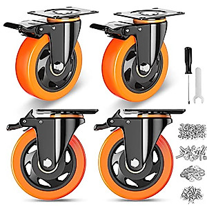 4 Inch Caster Wheels, Casters Set of 4, Heavy Duty Casters with Brake 2200 Lbs, Locking Industrial Swivel Top Plate Casters Wheels for Furniture and Workbench Cart(Two Hardware Kits Include)