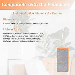 Nispira AER1 Filter Replacement for Holmes Air Purifier Smoke Grabber HAPF30AS-U4R HAPF30AT Odors Dust VOCs Remover 1.2 x 10 x 4.6 Inches, 2 Packs.