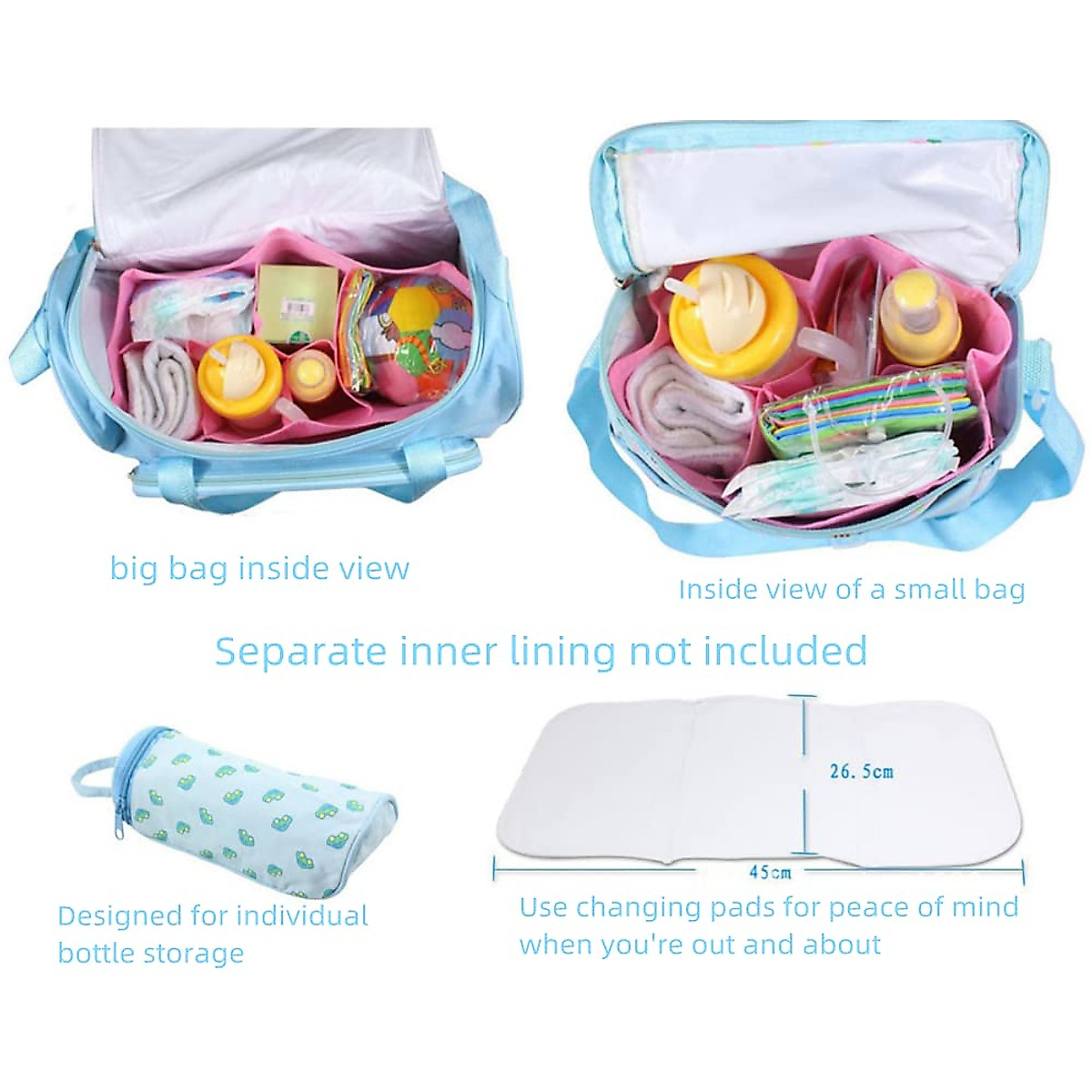 4 pcs Baby Diaper Bag Tote,Mommy Bag for Hospital,Maternity Tote, Waterproof, Multi-Functional, Large Capacity for Mom and Dad (Blue)