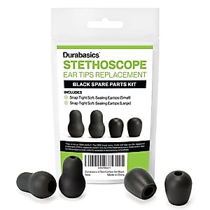 Durabasics Stethoscope Ear Tips Replacement for Littmann Stethoscopes - Compatible with Littman Ear Tips Replacement, Stethoscope Ear Pieces, Littmann Stethoscope Parts & Cardiology IV Parts - Black
