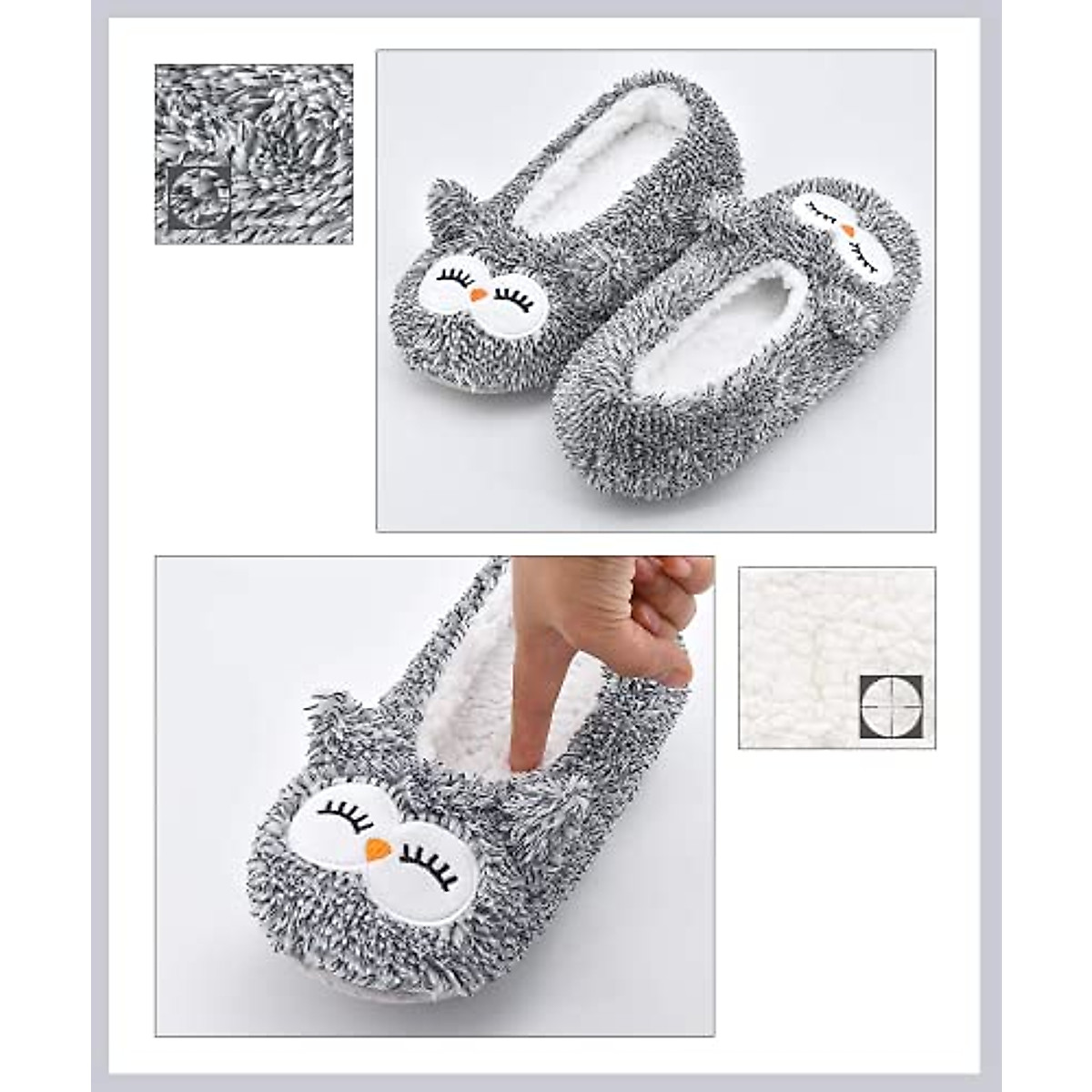 DICUIRD Womens Slipper Socks Low Cut Comfy&Warm Animal Non-skid Bedroom Slippers(Owl, 8-10)